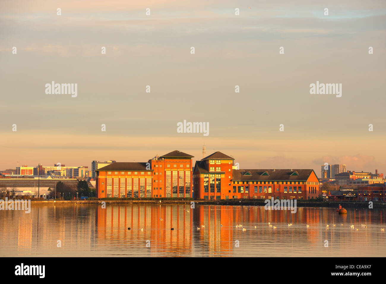 Preston Dock basin, with the city skyline beyond Stock Photo - Alamy