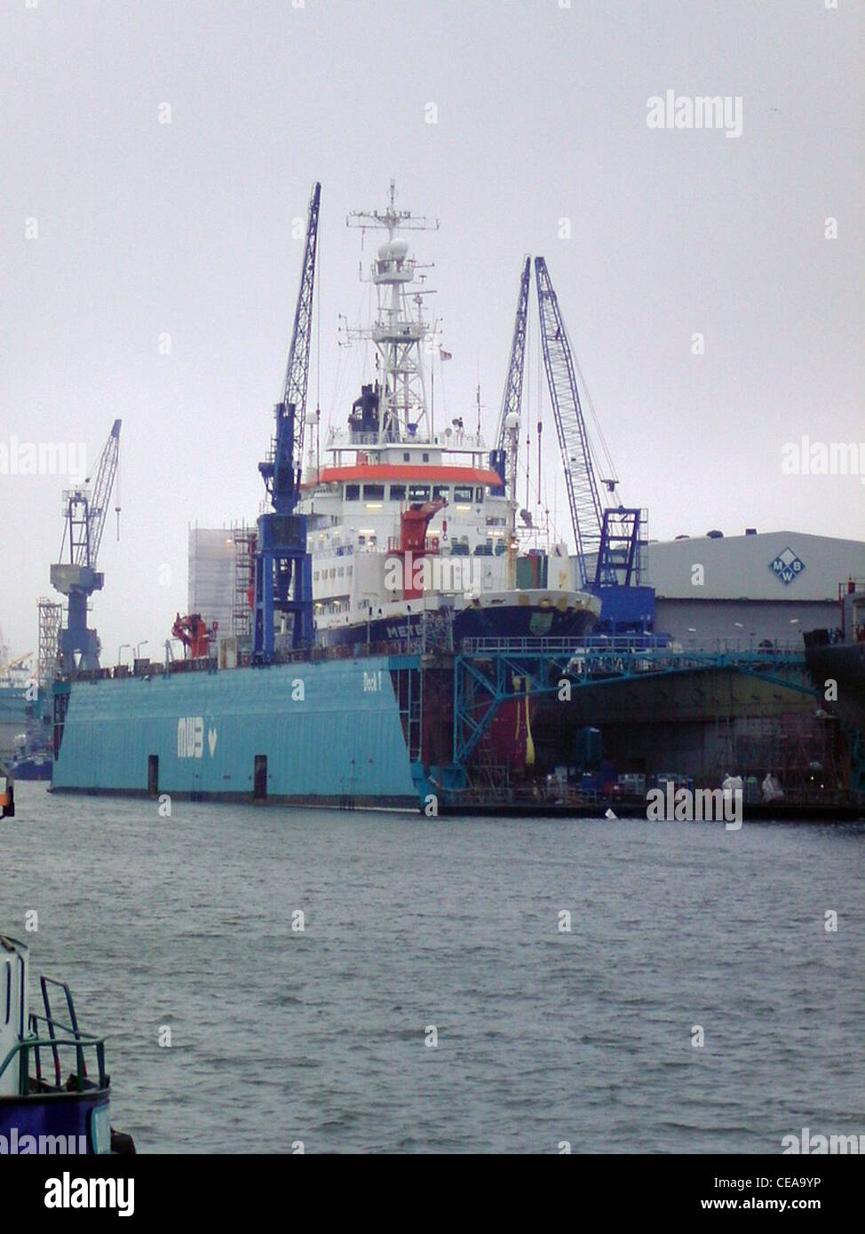 The German research ship Meteor in the floating drydock of MWB in ...