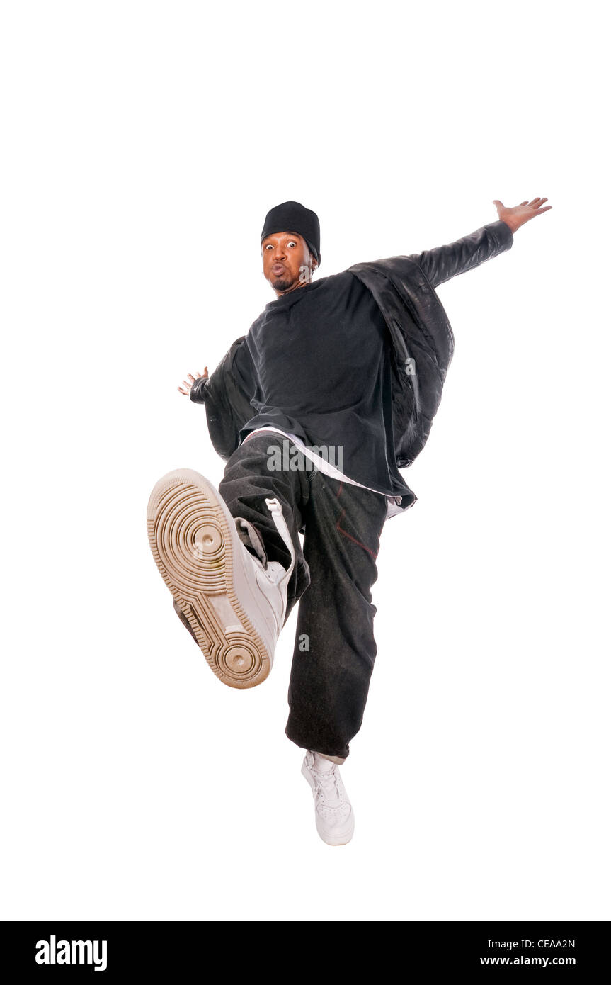 Cool young hip-hop dancer on white background Stock Photo - Alamy
