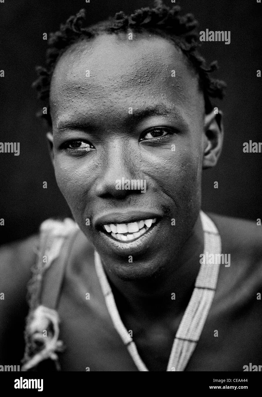 Portrait Of Karo Beautiful Young Man Omo Valley Ethiopia Stock Photo ...