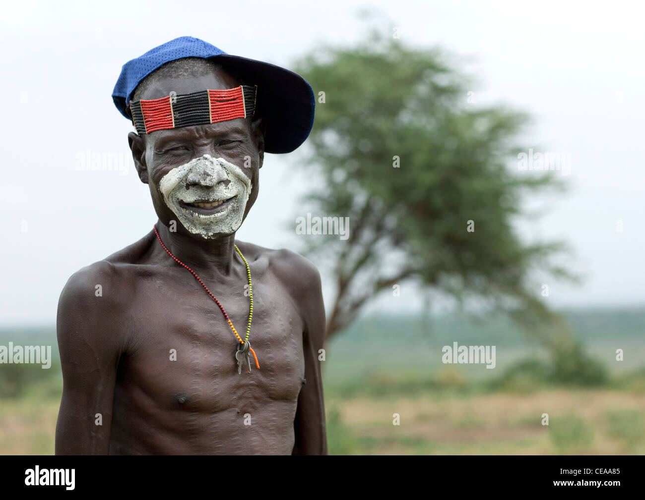 Karo Senior Man With Beaded Headband And Painted Face Omo Valley ...