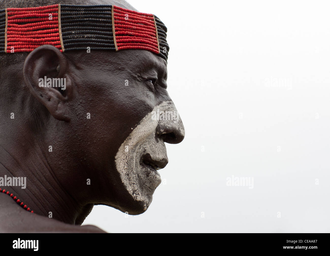 Karo Senior Man With Beaded Headband And Painted Face Omo Valley ...