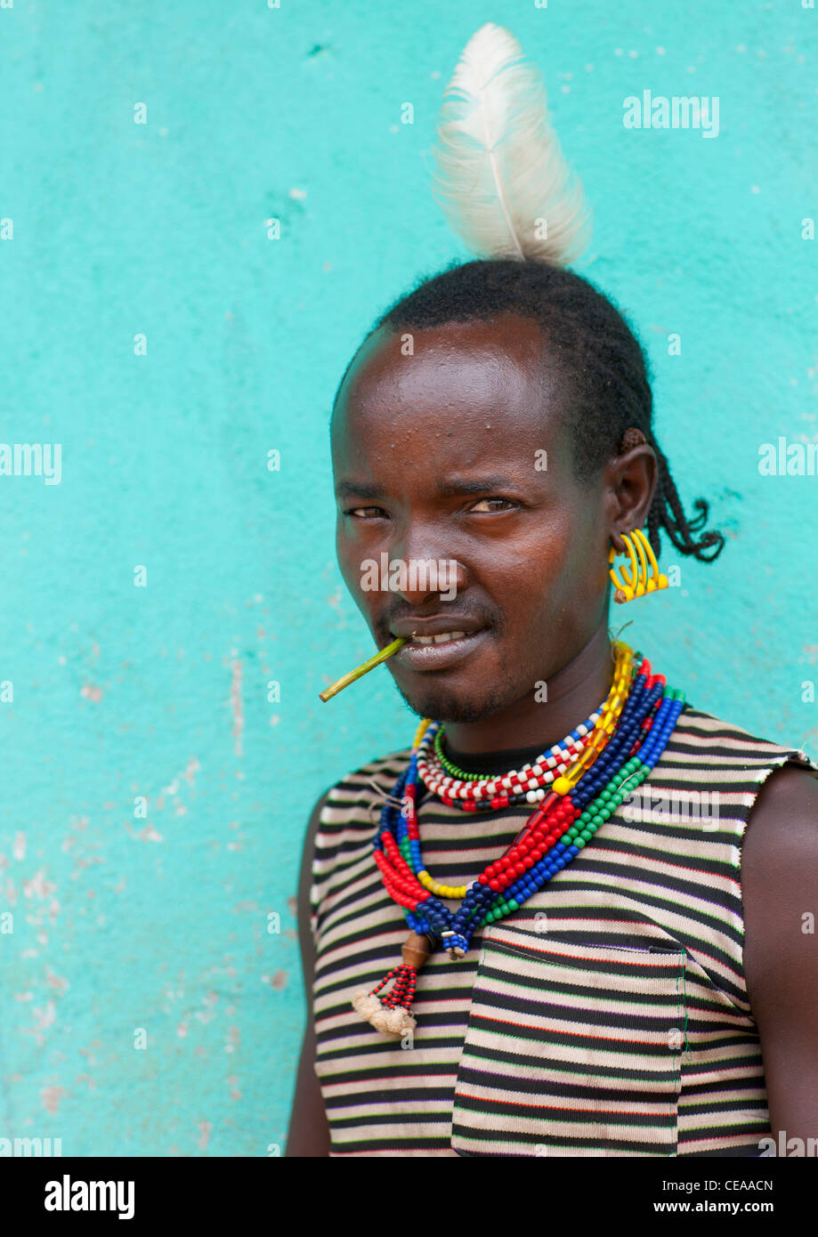 Portrait Of Hamer Man Chewing Miswak Stick Omo Valley Ethiopia Stock ...