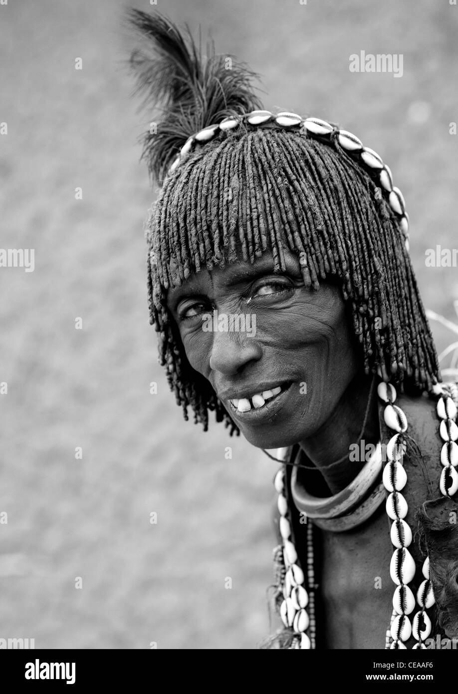 Portrait Of Hamer Man With Feather And Shells Omo Valley Ethiopia Stock ...