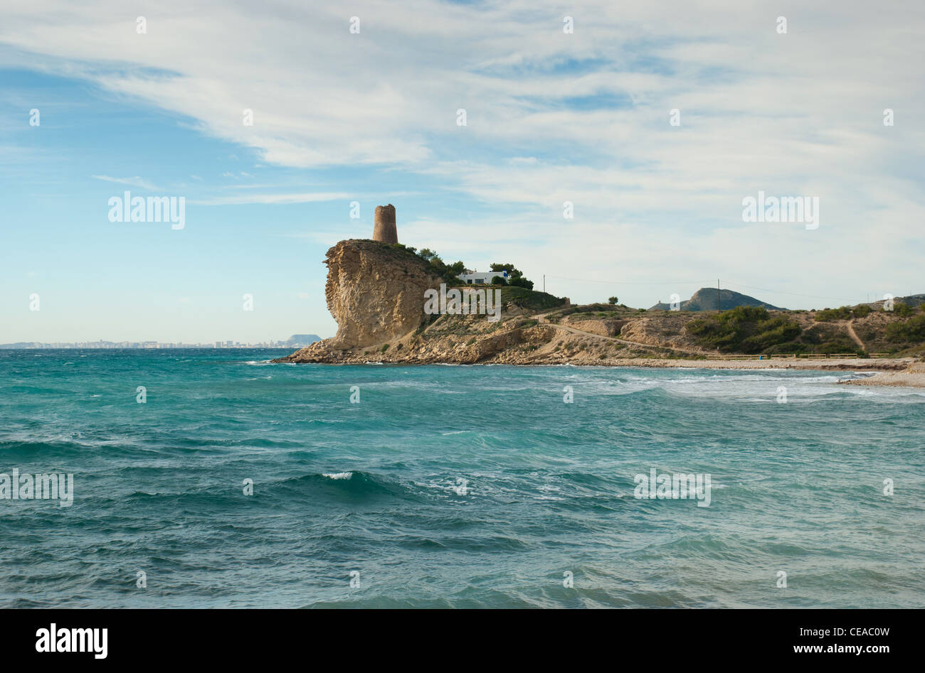 Historic watchtower on the Mediterranean, Alicante, Spain Stock Photo ...