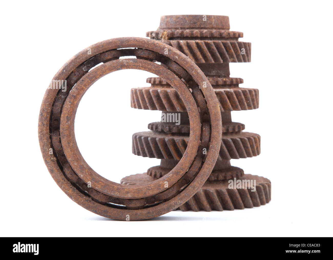 Rusty gears on a white background isolated Stock Photo - Alamy