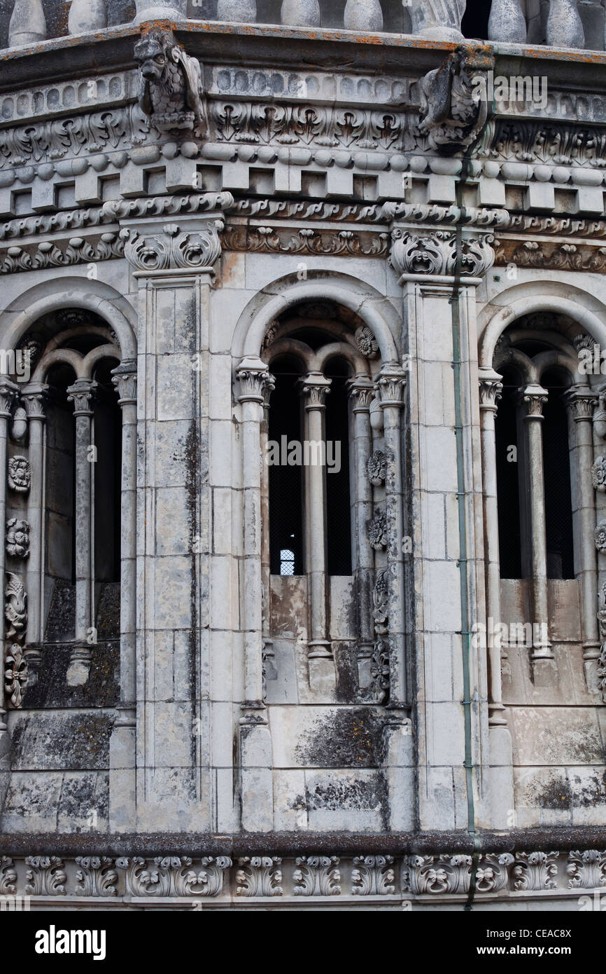 Looking across at the upper part of one of the cathedral bell towers of ...