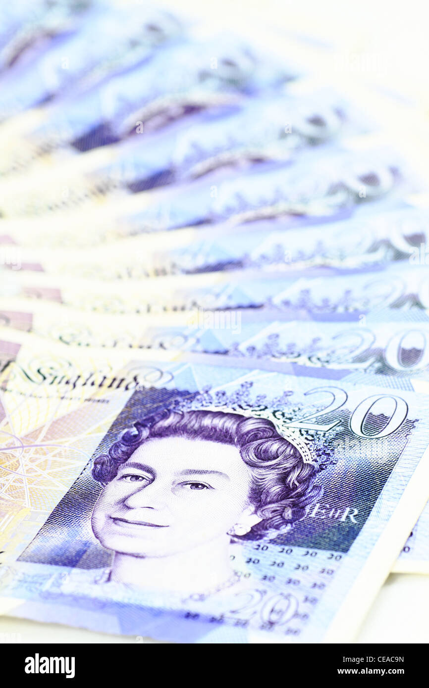 UK British English England Britain twenty pound notes note money ...