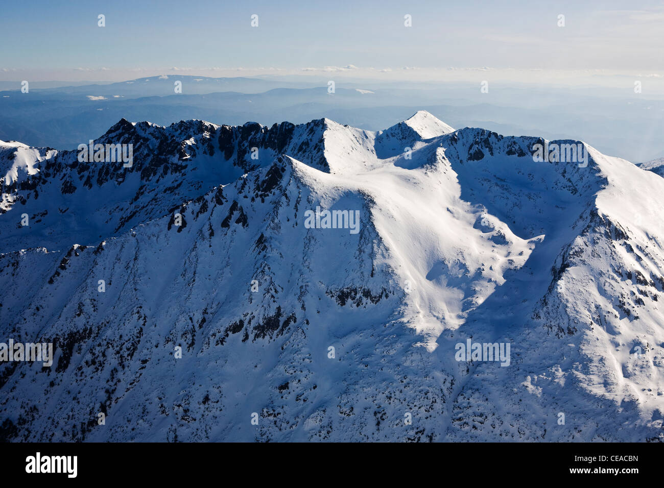 Winter scene, Pirin mountain National park aerial view of Strajite ...