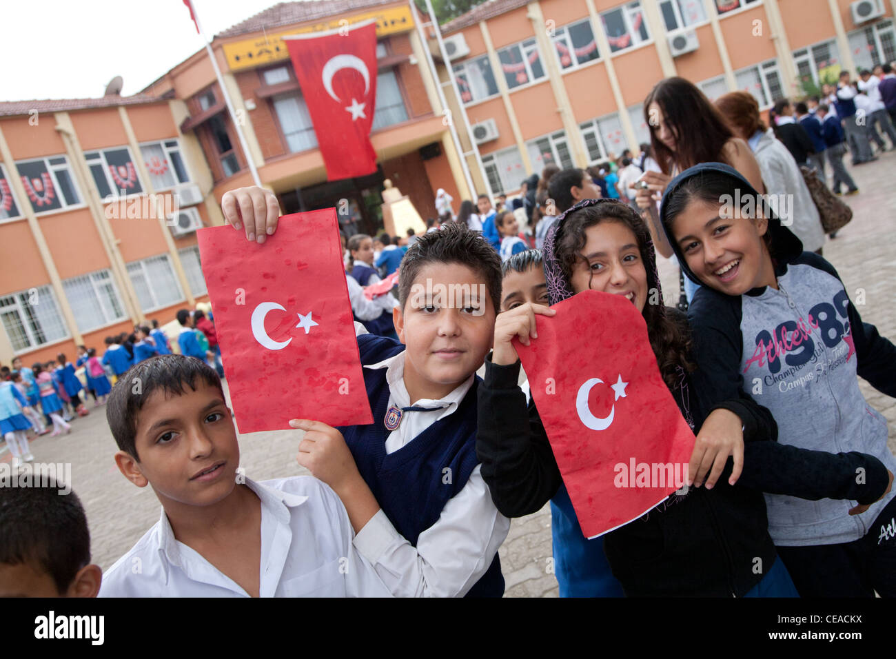 Happy Turkish schoolchildren celebrate Turkish Republic Day in Tekirova ...