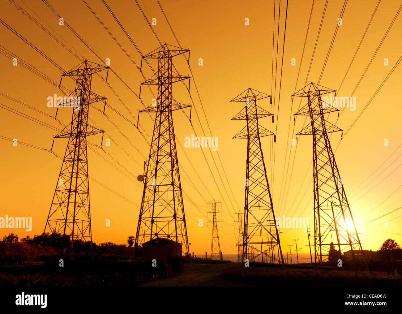 Electric Power lines at Sunset Stock Photo - Alamy