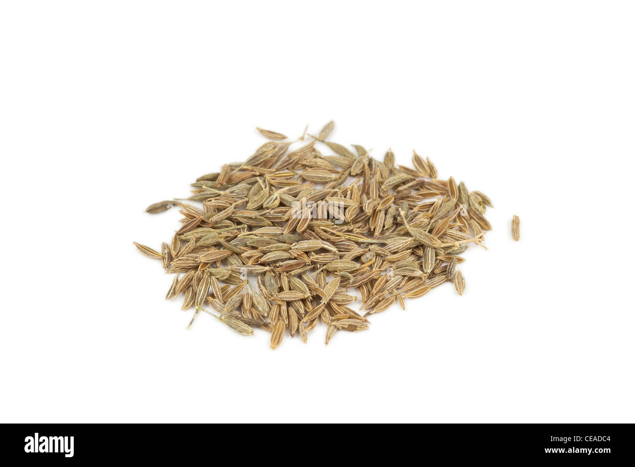 Cumin,Cuminum cyminum, seeds on a white background Stock Photo - Alamy