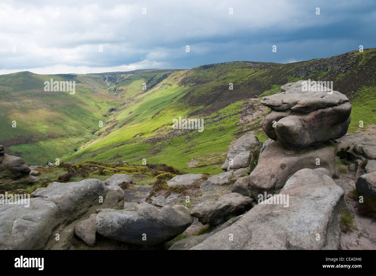 Grindsbrook Clough cutting through the southern edges of Kinder Scout ...