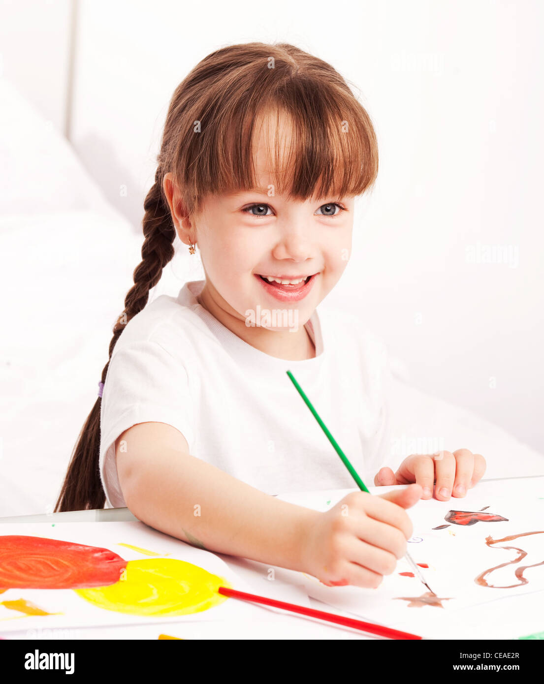 happy child painting at home Stock Photo - Alamy