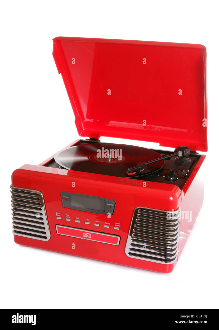 retro cd and record player on white background Stock Photo - Alamy