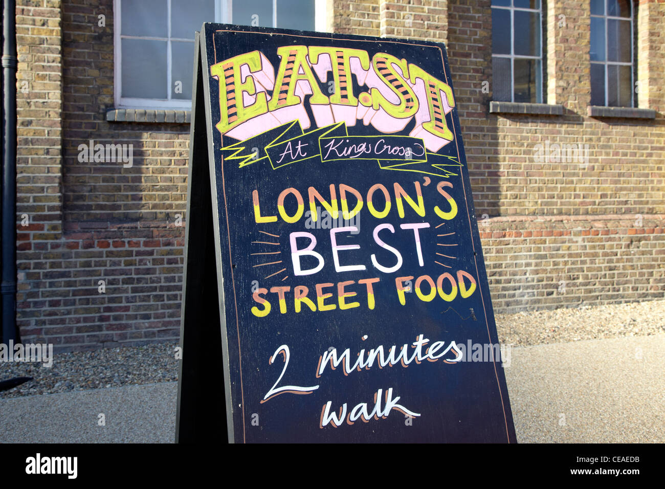'Eat Street' Sign on King's Boulevard in King's Cross, London. Food ...