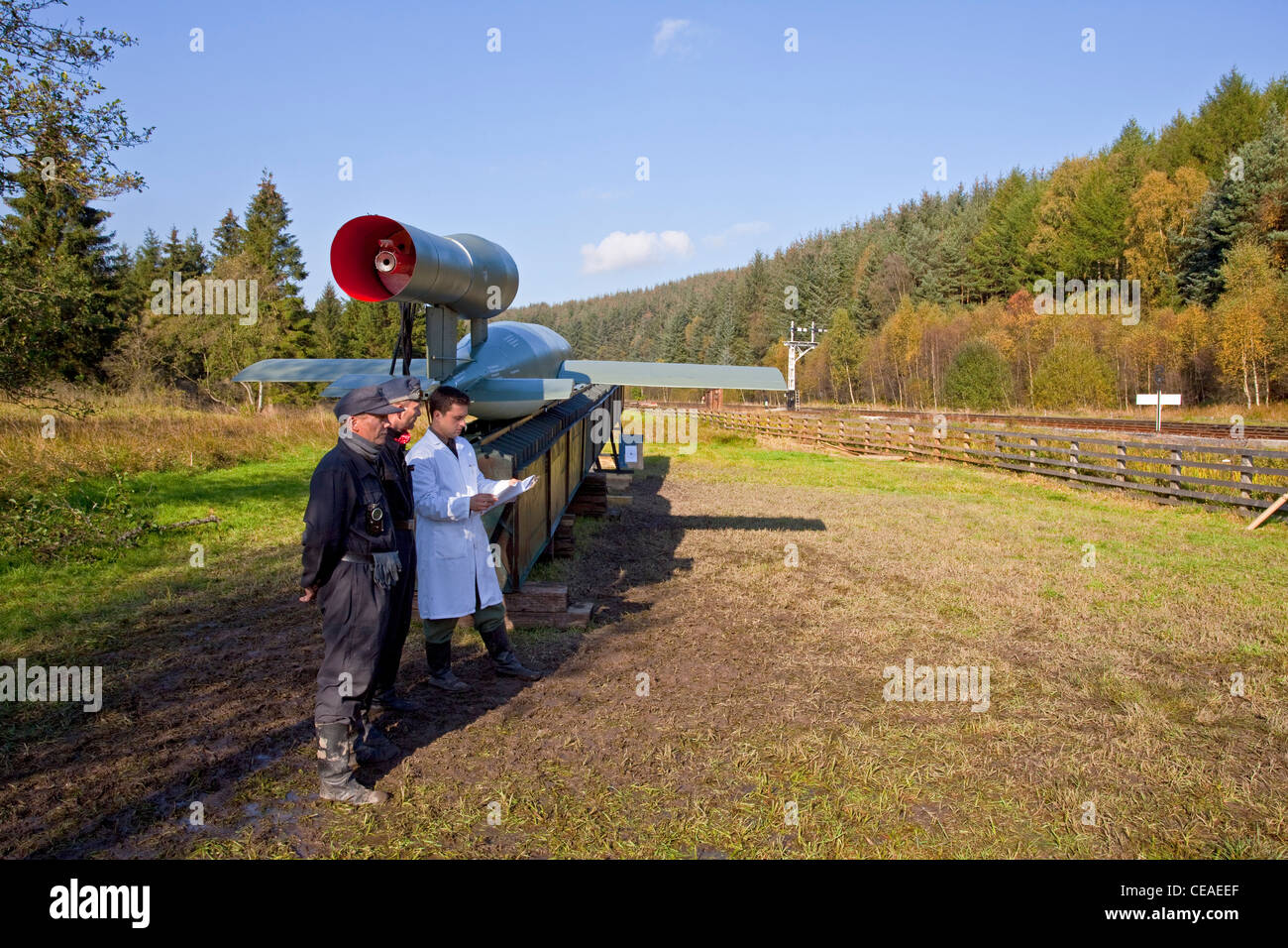 A mock demonstration of a V2 rocket launch at Pickering War Weekend ...