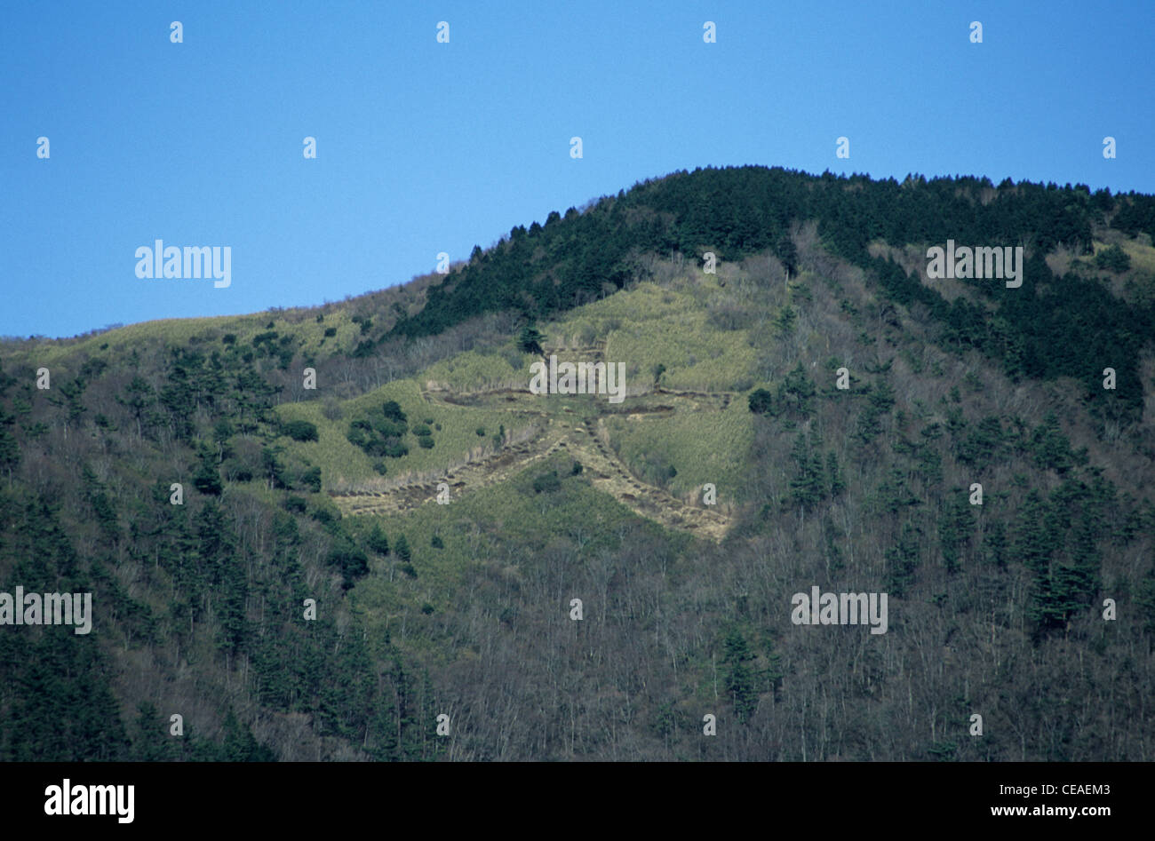 Kanji alphabet sign on a mountain slope, Hakone, Japan Stock Photo - Alamy