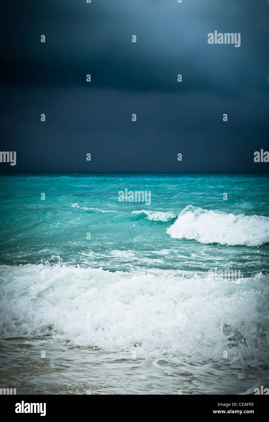 Bad weather seascape with cloudy sky and water wave Stock Photo - Alamy