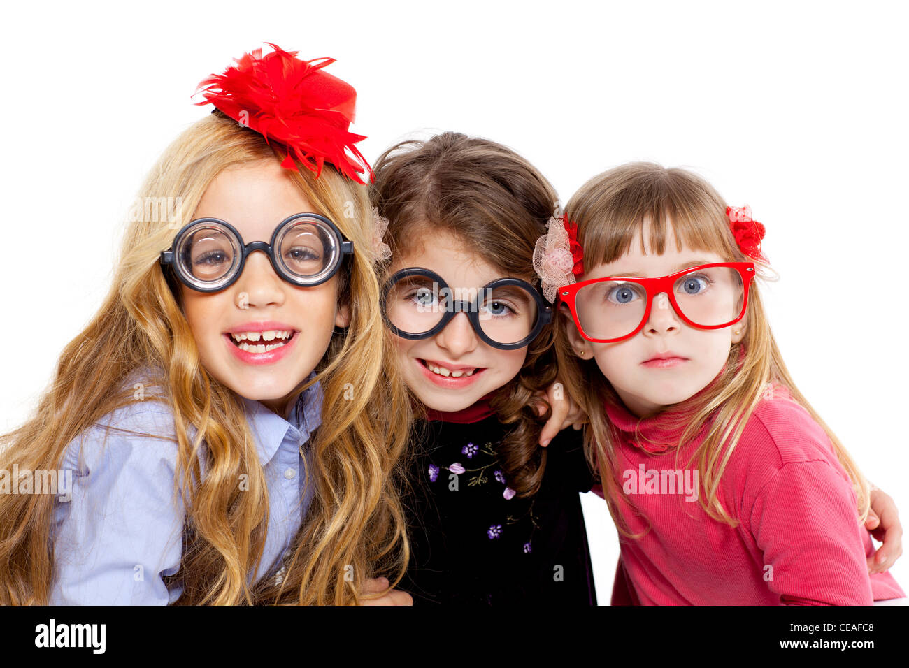 nerd children girl group with glasses and funny expression Stock Photo ...