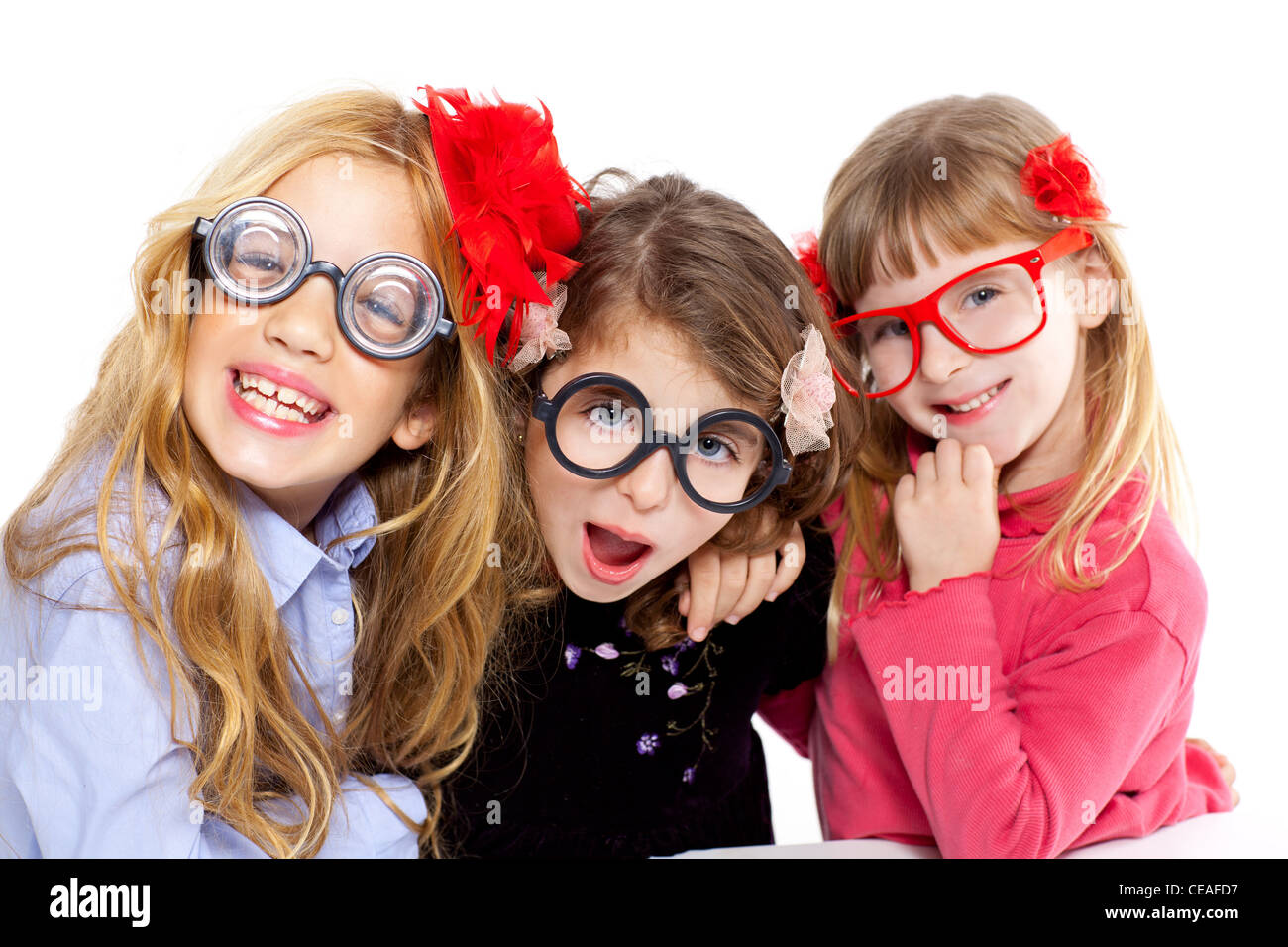 nerd children girl group with glasses and funny expression Stock Photo ...