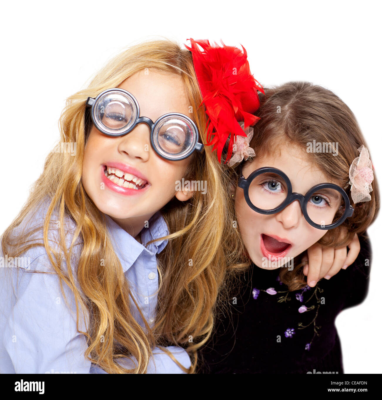 Nerd children girl group with glasses and funny expression Stock Photo ...