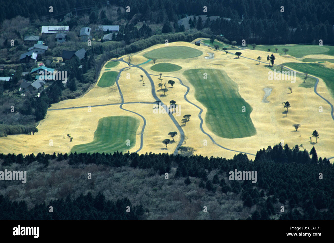 Aerial view of a golf course, Hakone, Kanagawa Prefecture, Japan Stock ...