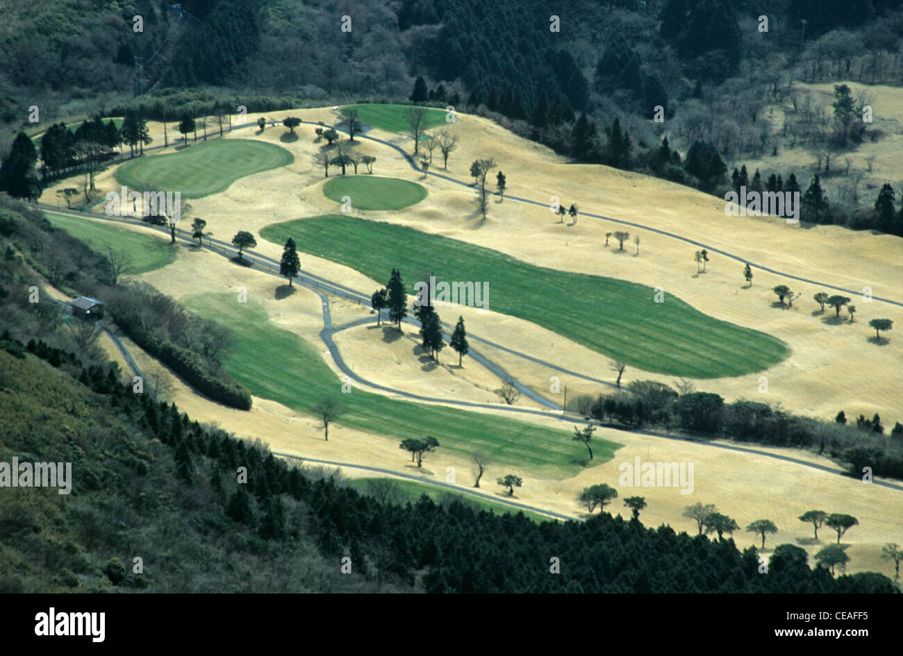 Aerial view of a golf course, Hakone, Kanagawa Prefecture, Japan Stock ...