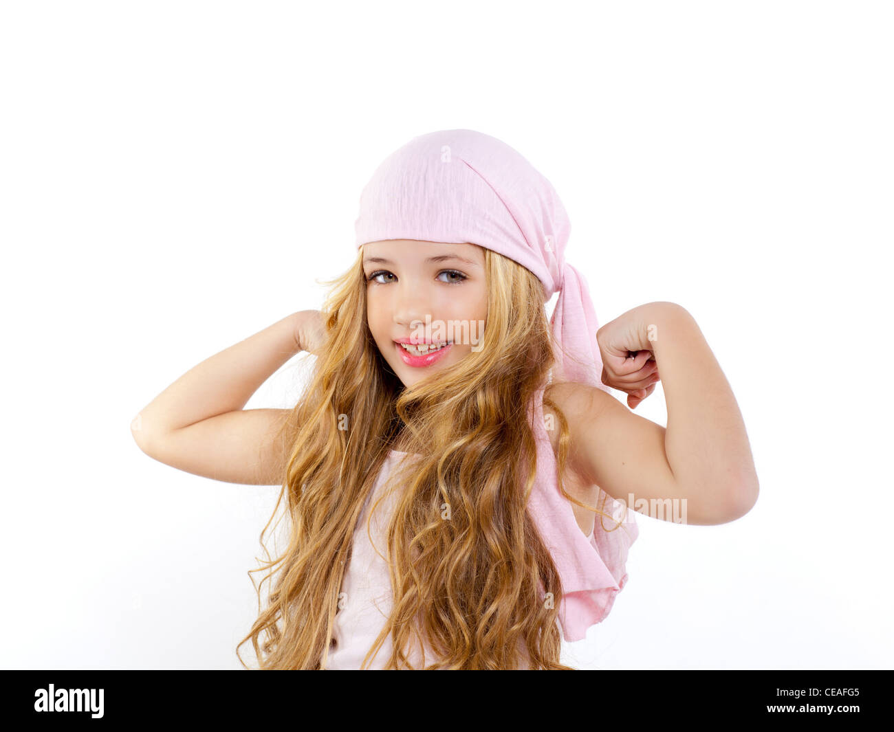 kid girl with pirate handkerchief beautiful portrait isolated on white ...