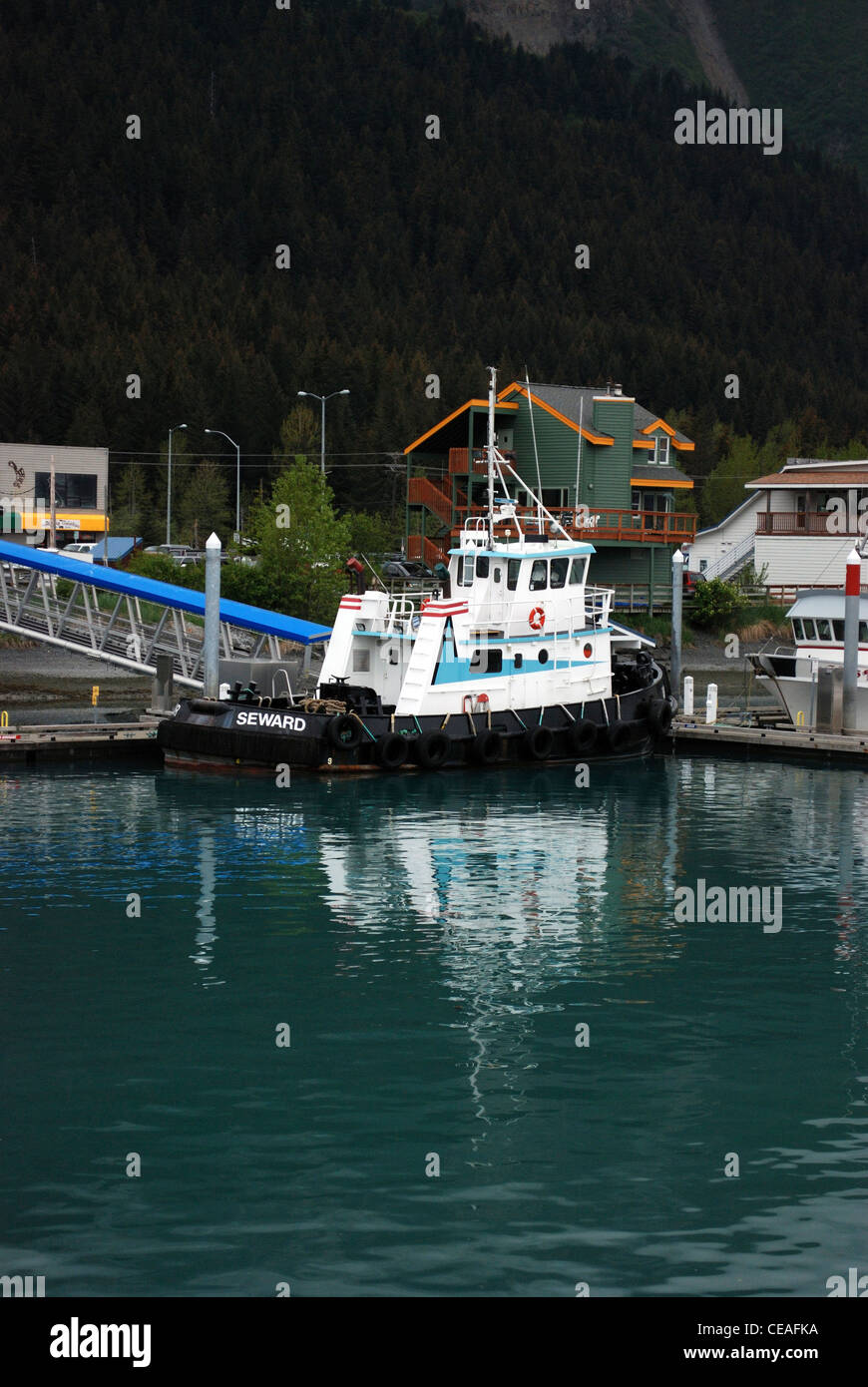 seward, alaska,tug,tug boat,Blue green water, brightly painted tug boat ...