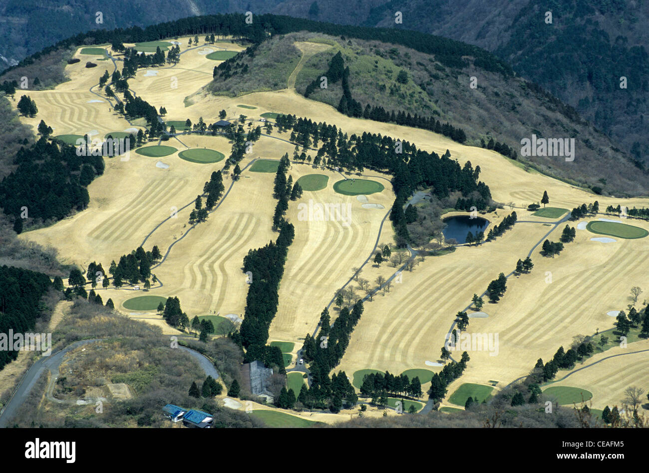 Aerial view of a golf course, Hakone, Kanagawa Prefecture, Japan Stock ...