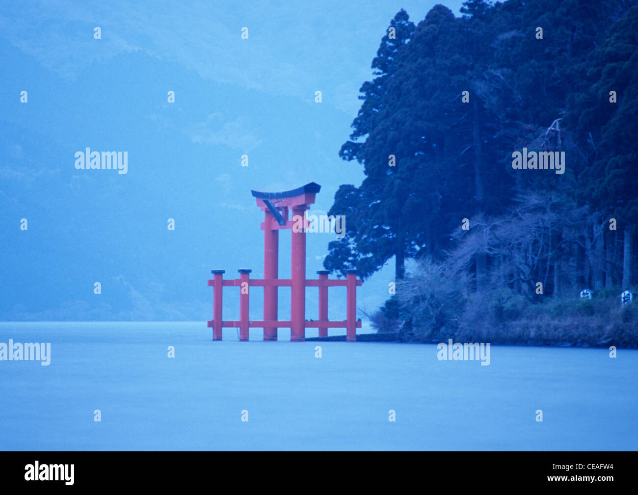 Red torii gate to Moto Hakone shrine, Hakone, Japan Stock Photo - Alamy