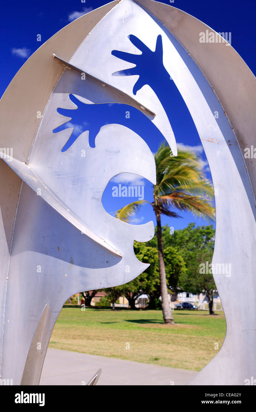 Public artwork lines the foreshore on the Cairns Esplanade, far north ...