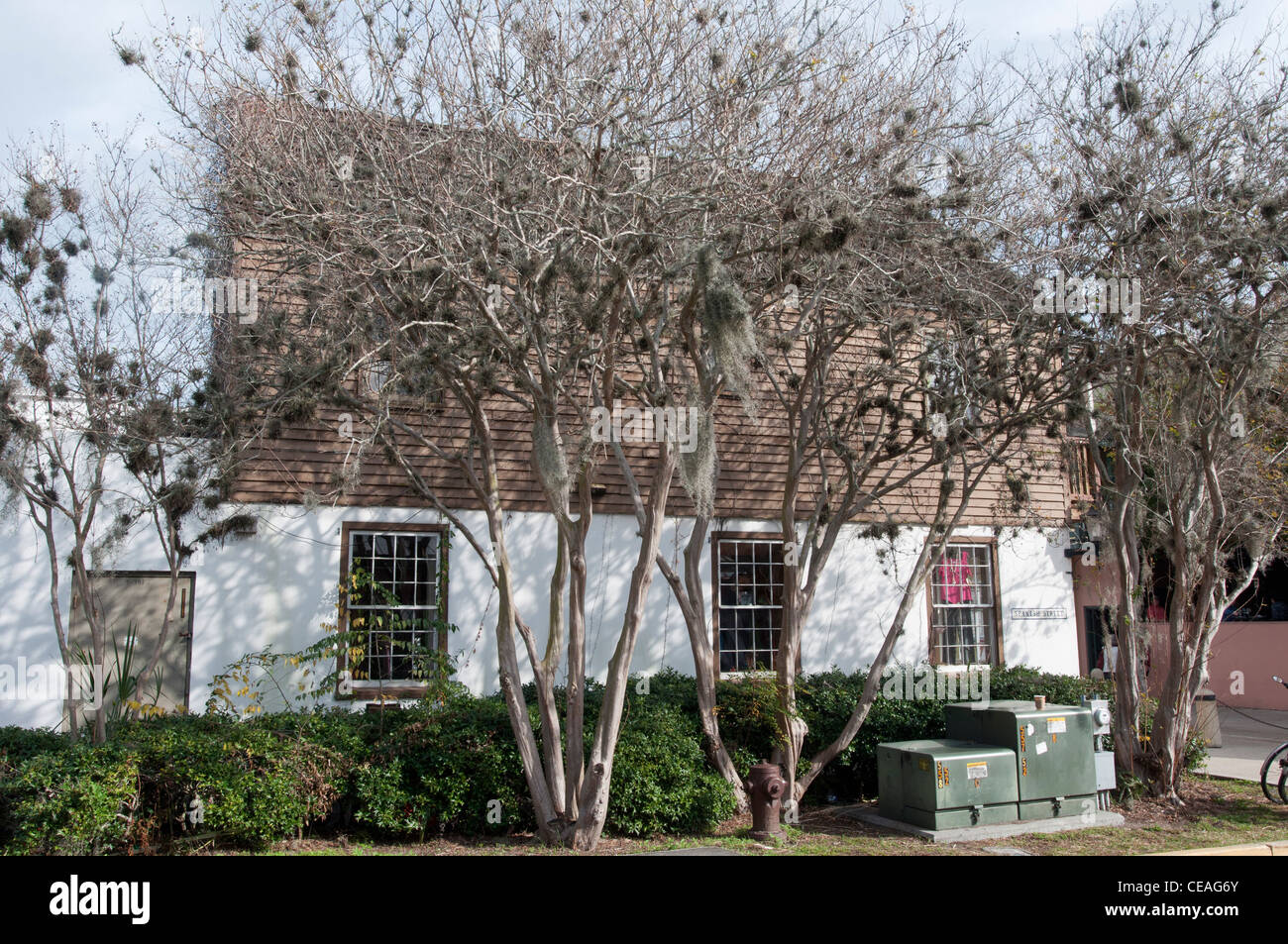 White house on Spanish Street, historic downtown, St Augustine, Florida ...
