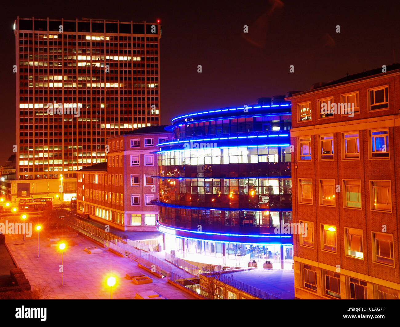 Croydon College at night with the Nestle Building in the background ...