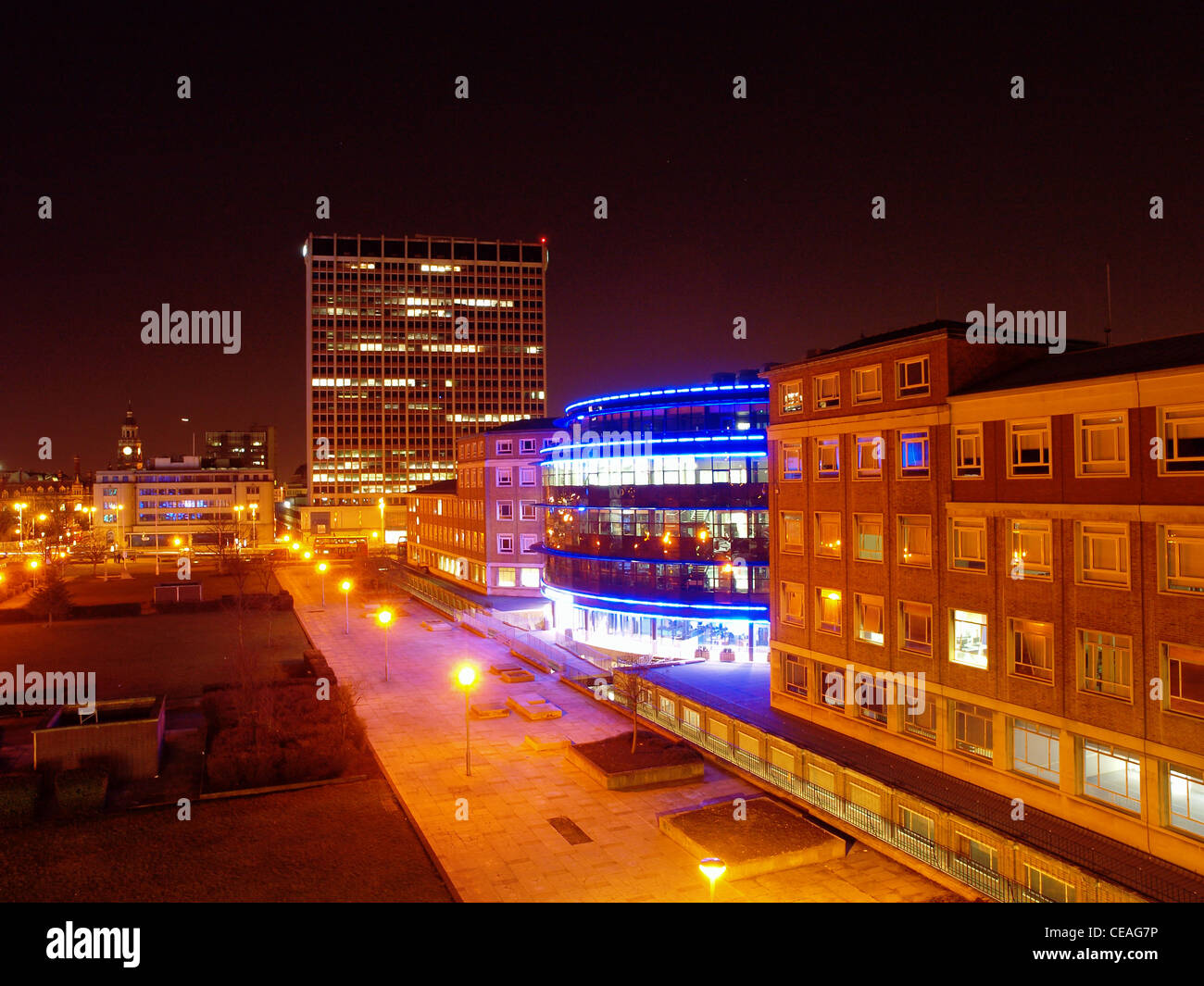 Croydon College at night, with the Nestle Building in the background ...