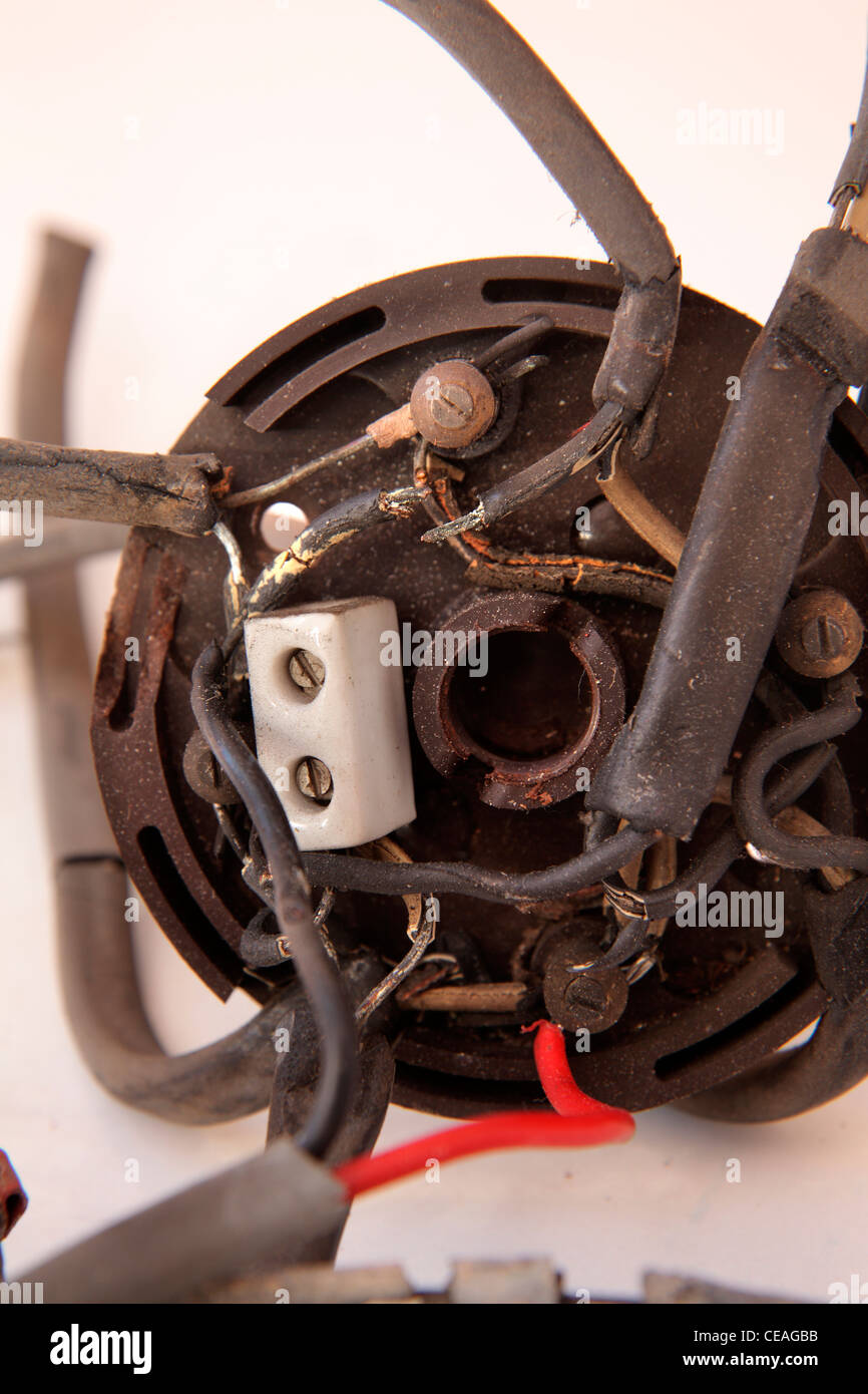 Dangerous UK old housing domestic rubber coated wiring with junction ...