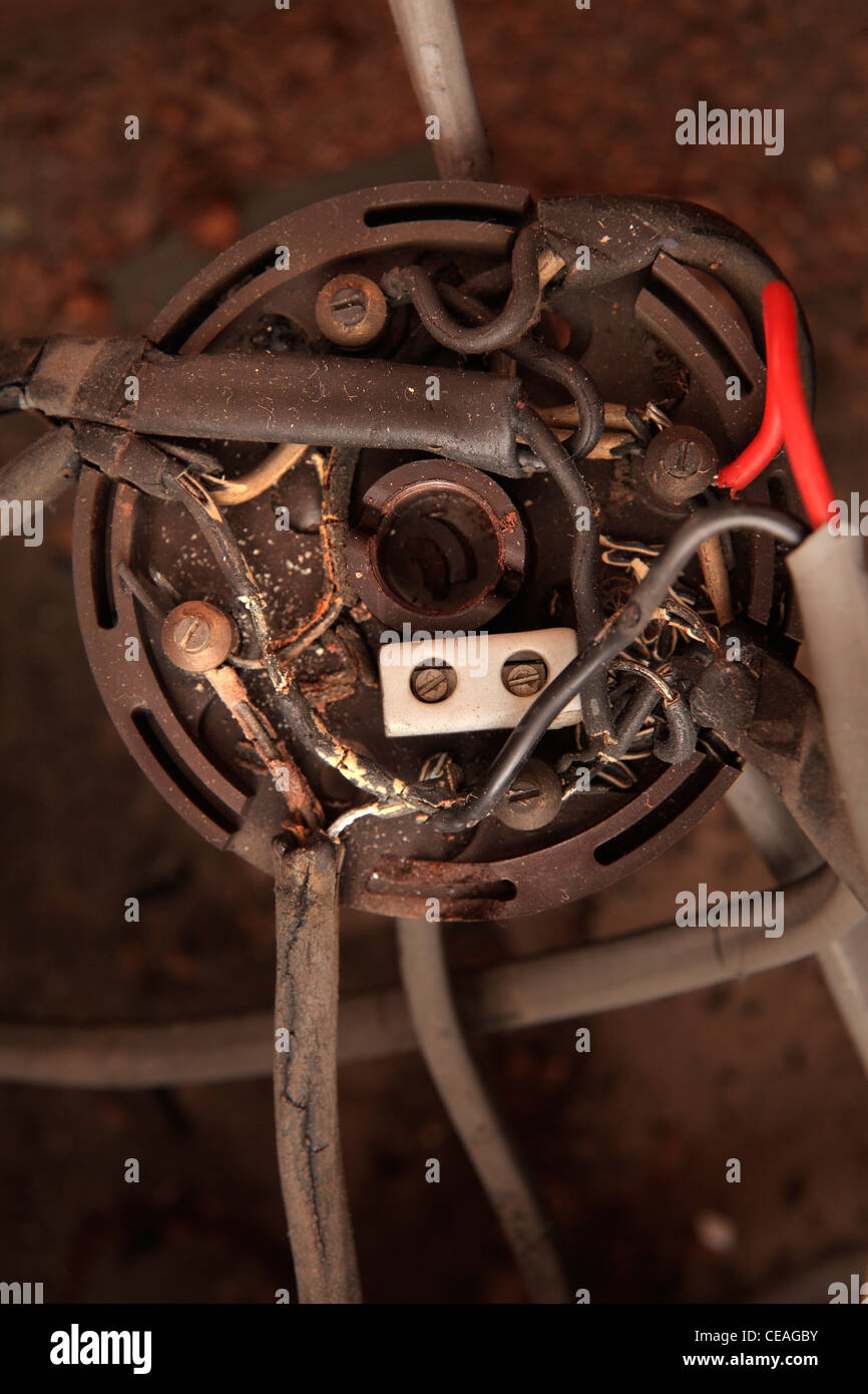 Dangerous UK old housing domestic black rubber coated wiring with ...