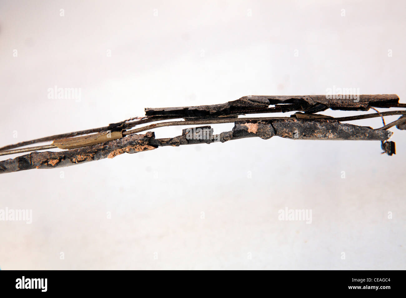 Dangerous UK old housing domestic rubber coated wiring. The insulation ...