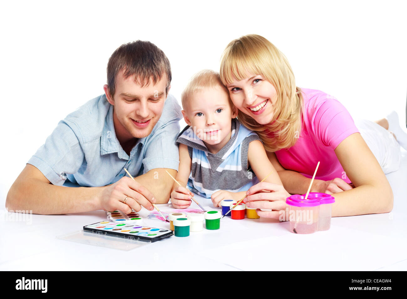happy family drawing, isolated against white background Stock Photo - Alamy