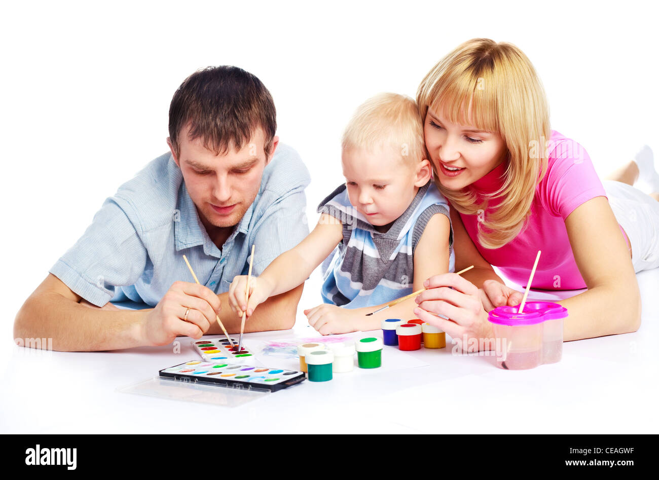happy family drawing, isolated against white background Stock Photo - Alamy