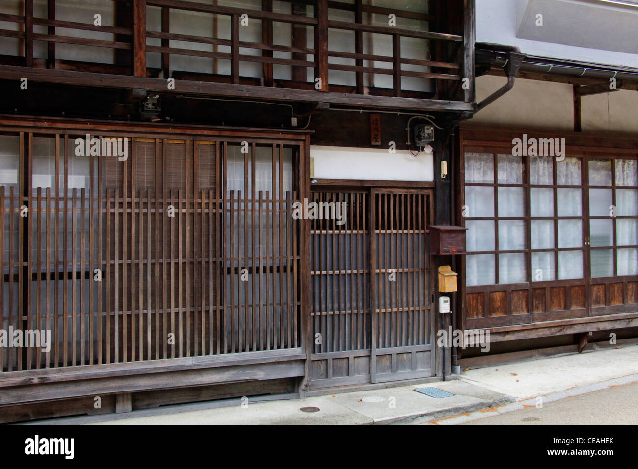 Latticed doors and windows of a house at Narai-juku Nagano Japan Stock ...