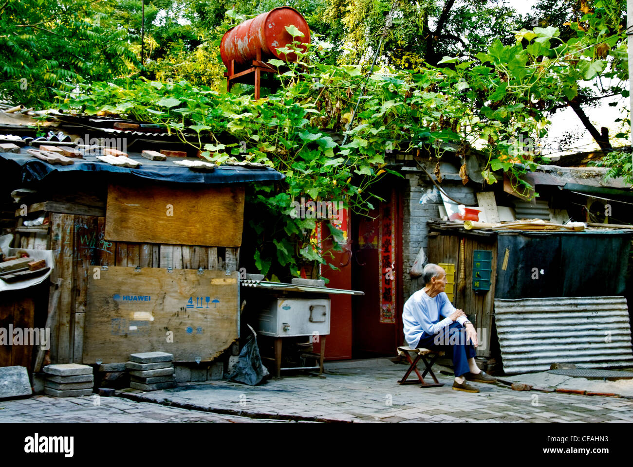 Beijing, CHINA - Old Traditional, Hutong Neighborhood, Old Man Sitting ...