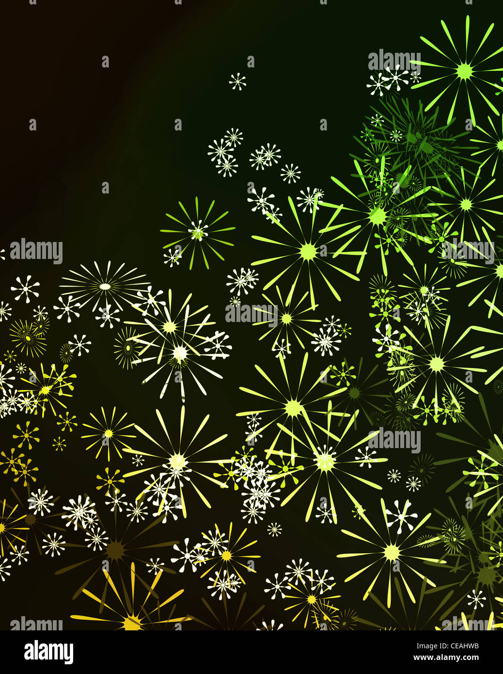 Abstract illustration depicting many pale green and cream flowers ...