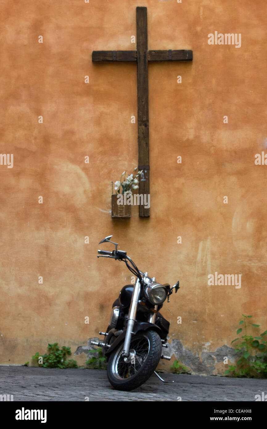 Wooden Christian cross on a wall in Rome Italy Stock Photo - Alamy