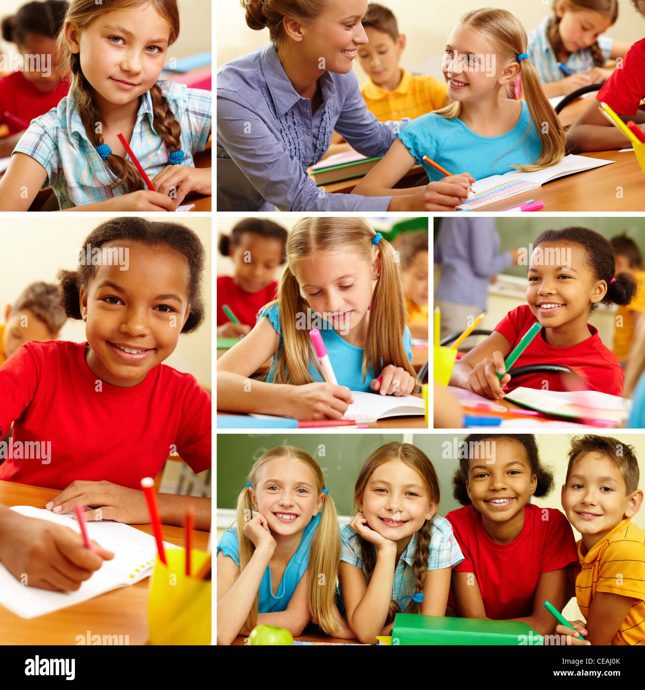 Collage of smart schoolchildren at school Stock Photo - Alamy