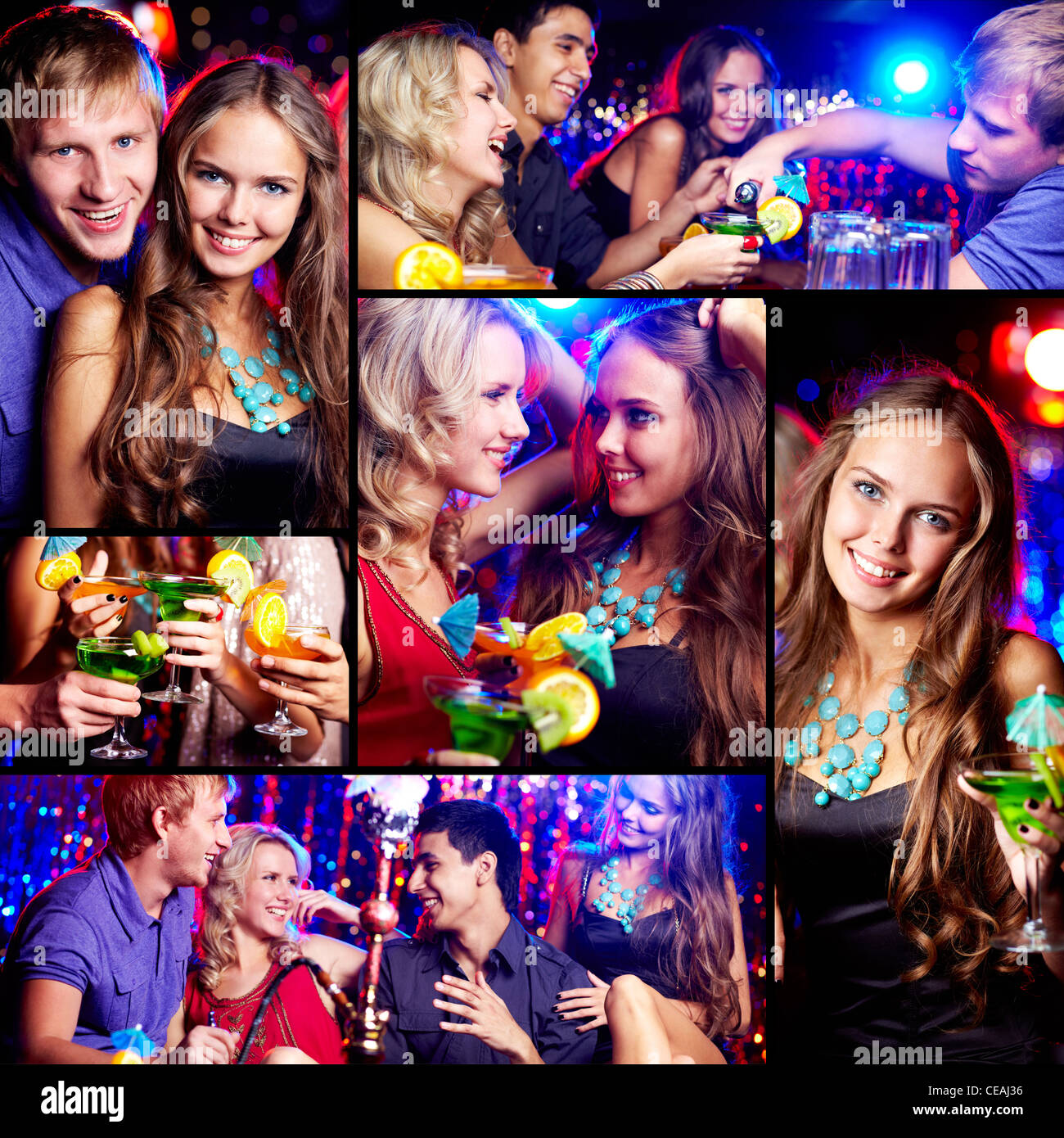 Collage of happy friends having fun at party Stock Photo - Alamy