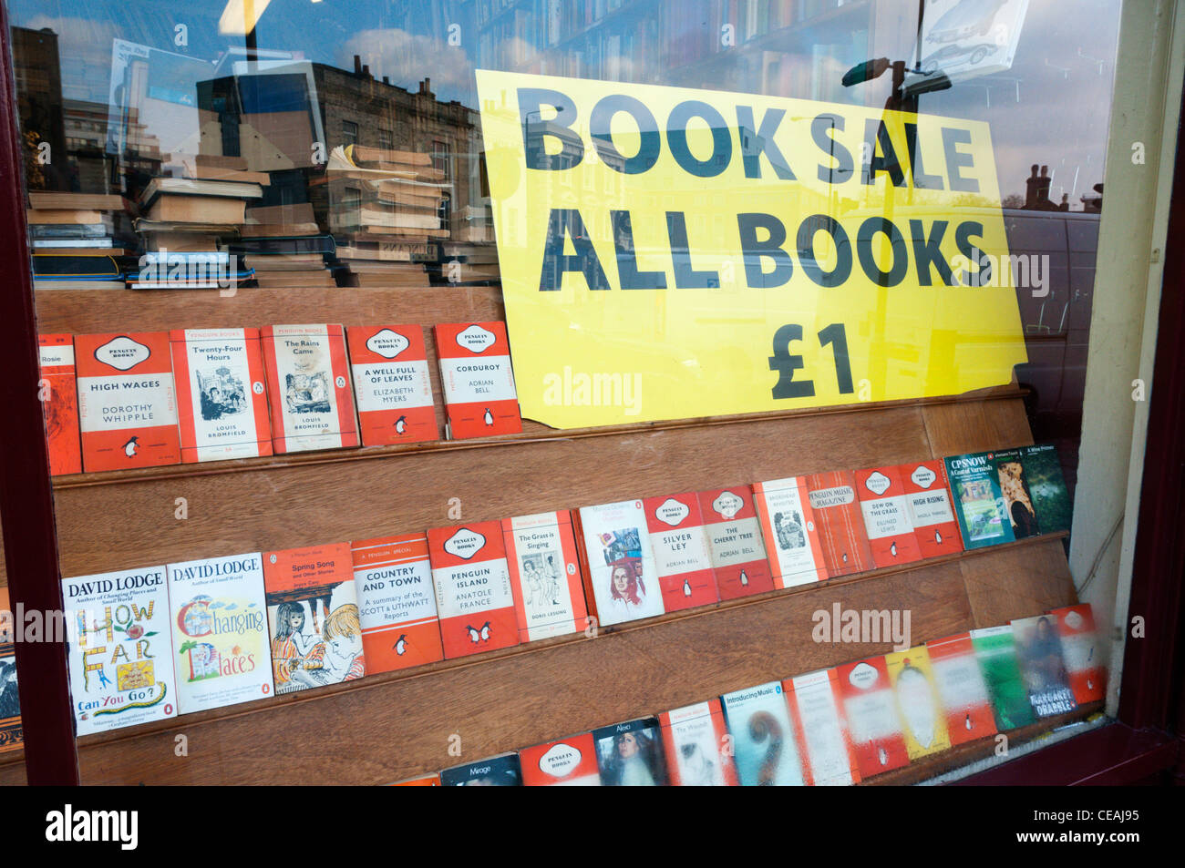 Shop window of a second-hand bookshop in Greenwich, South London Stock ...