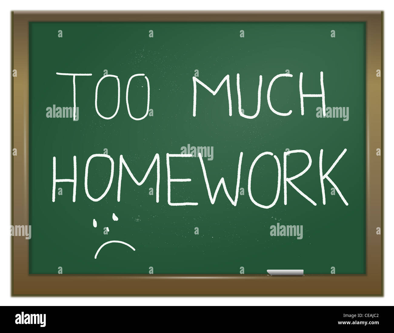 Illustration depicting a green chalk board with the words 'too much ...