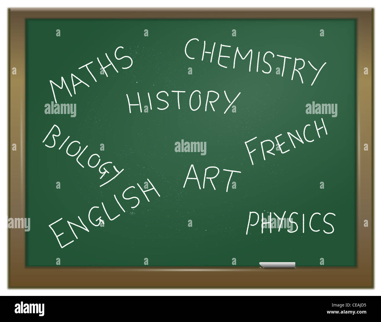 Illustration depicting a green chalk board with a variety of school ...